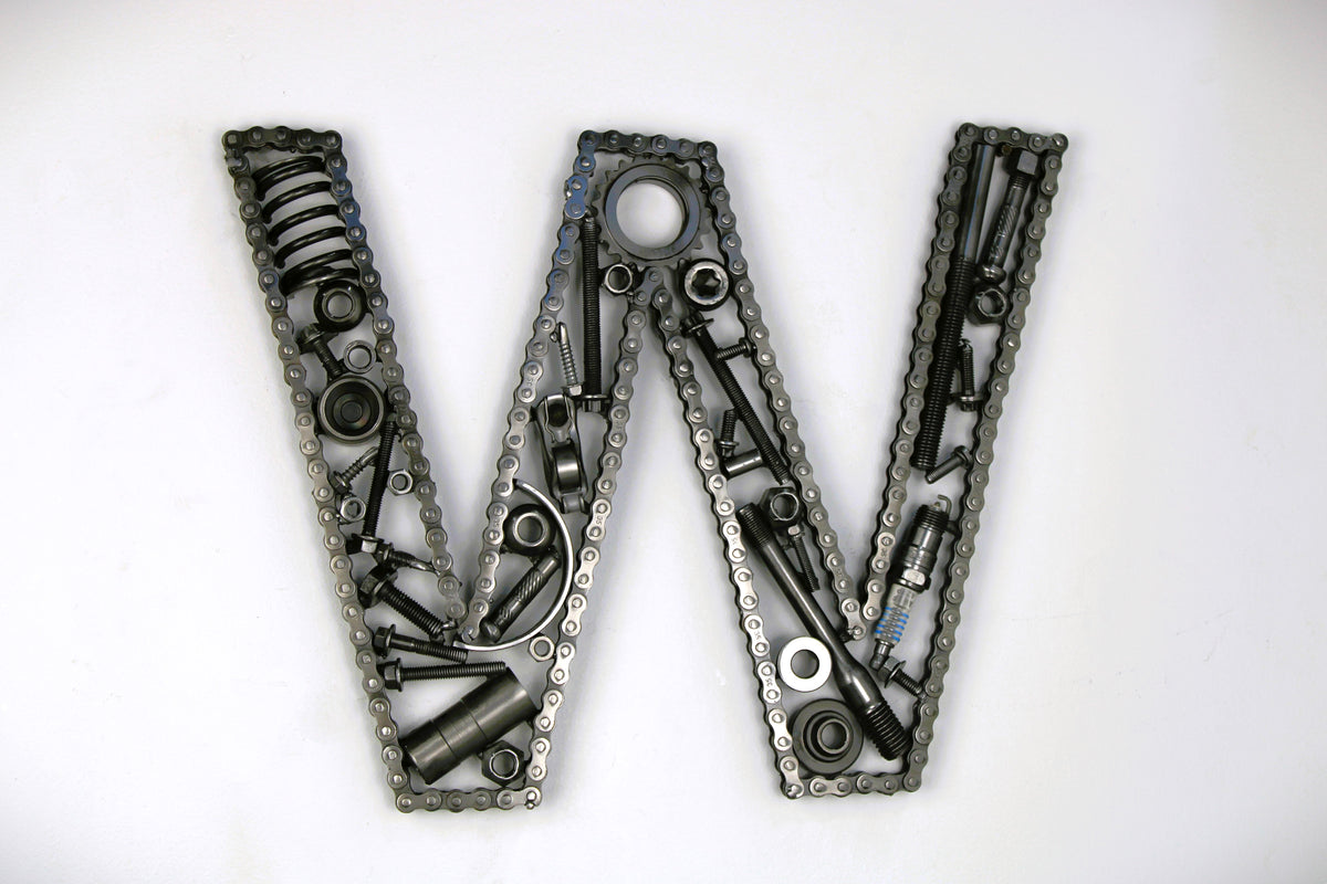 Car Part Letter W - Steampunk Engine Art, Unique Metal Wall Sculpture ...