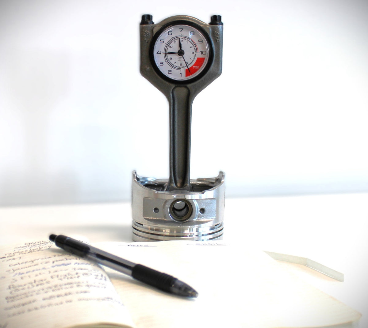 Piston Clock with White RPM Gauge Face - Unique Car Enthusiast Gift, S ...